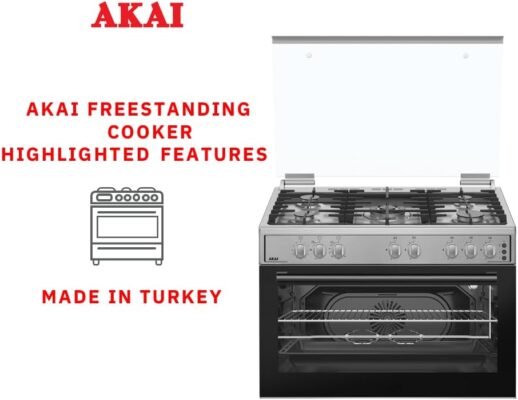 AKAI 90x60 Freestanding Gas Cooker, 5 Burners, Gas Oven & Grill