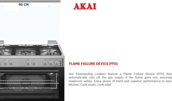 AKAI 90x60 Freestanding Gas Cooker, 5 Burners, Gas Oven & Grill